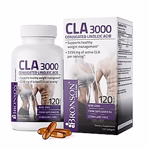 Bronson CLA 3000 Extra High Potency Supports Healthy Weight Management Lean Muscle Mass Non-Stimulating Conjugated Linoleic Acid 120 Softgels