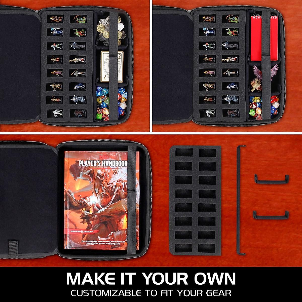 ENHANCE DnD Binder - Collector's Edition RPG Organizer Case with Built-in Character Sheet Holder and Erasable Scribe Panel, Dice Rolling Area, Removable Pen Pouch, Miniature Foam Tray (Dragon Black)
