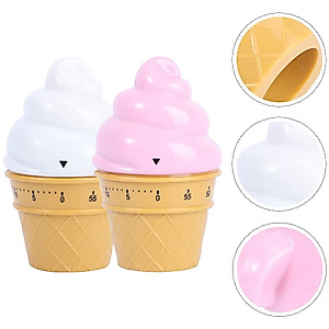 LUOZZY 2Pcs Cartoon Timer Plastic Mechanical Timer 60 Minutes Ice Cream Timer Countdown Clock Supply - Pink + White