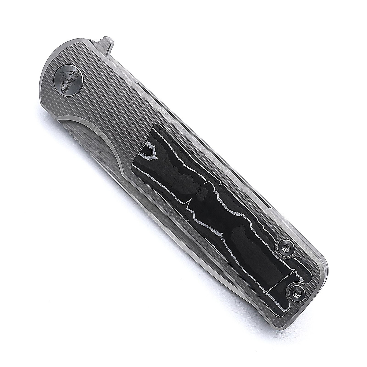 AMEIGHT KNIVES Kermu Flipper Folding Knife,3.5" Hand Hollow Ground Rubbed Satin M390 Blade Titanium Handle With Silver Carbon Fiber Inlay,Camping Hiking Pocket Knife AM8-008SR