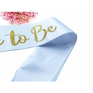 Ashaqshnglee Bride to Be Sash, Bachelorette Party Sash for Bridal Shower Wedding Party Favors Accessories Supplies Engagement Gifts,White Satin with Glitter Letter Gold