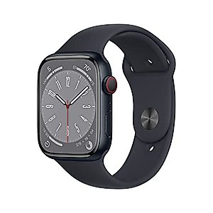Apple Watch Series 8 [GPS + Cellular 45mm] Smart Watch w/Midnight Aluminum Case with Midnight Sport Band - M/L. Fitness Tracker, Blood Oxygen & ECG Apps, Always-On Retina Display, Water Resistant