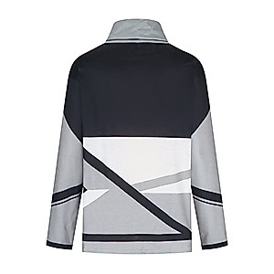 Petite Tops for Women Casual V Neck T Shirts Geometric Print Long Sleeve Blouse with Button Decor Winter Basic Pullover Black