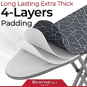 Bartnelli Ironing Board | Space-Saving and Ultimate Iron Board Experience 13x43 | Reinforced Steel Legs, Adjustable Height, 4-Layer Padding, Patent Folding System (BIBT-2110)