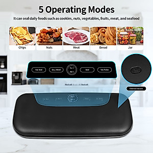 Vacuum Sealer Machine, Automatic Air Vacuum Sealer with Built-in Cutter and LED Display Screen, Food Storage Dry/Moist Modes with 10 Seal Bags & 1 Air Suction Hose (Black)