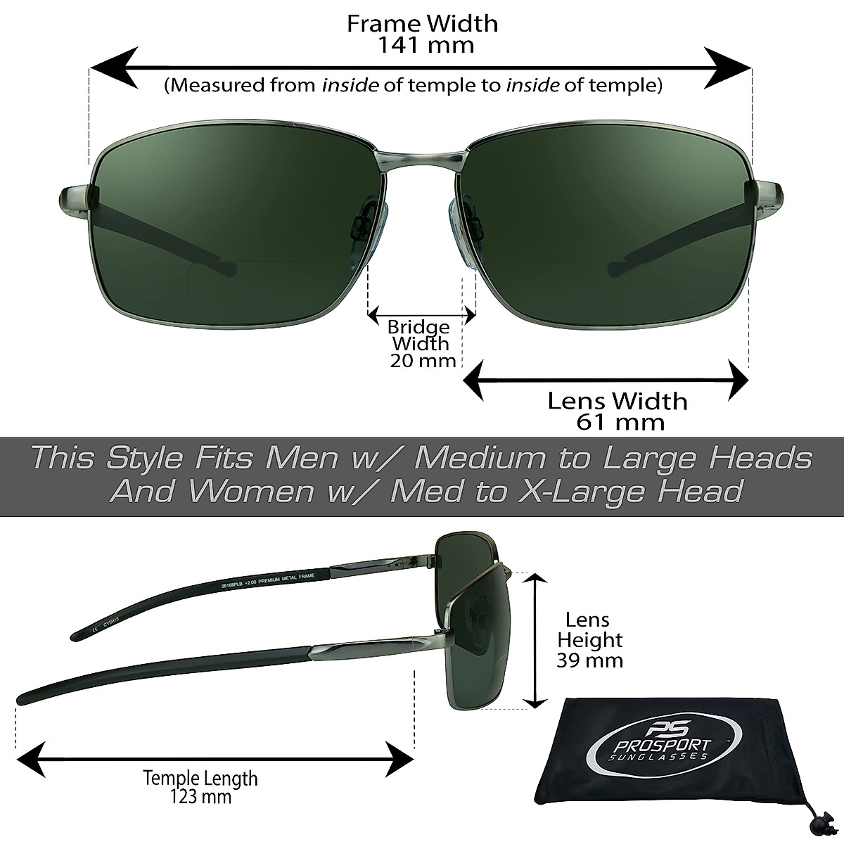 proSPORT Polarized Bifocal Sunglasses Men Women Fishing Driving Boating Gray +1.50 Premium Anti Glare TAC Lenses Durable Metal Frames Spring Hinge