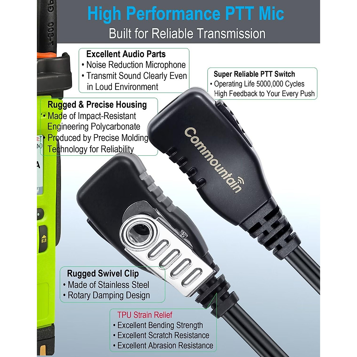 commountain CP200D CP100D Earpiece Compatible for Motorola Radios R2 CP200 CP185 BPR40 BPR40D CLS1410 CLS1110 DTR700 DTR650 RDU4100 RDU4160D RMU2040 RMU2080D CLS CP, G Shape Earhook Headset Ear Piece