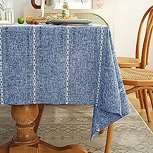 Chassic 60 x 84 inches Farmhouse Style Linen tablecloths, Wrinkle Resistant Washable Dining Room Table Cloths for Rectangle Tables - Hemstitch Blue