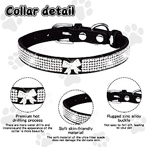 Bling Rhinestone Dog Cat Collar Adjustable Leather Dog Cat Rhinestone Collar for Small Medium Large Dogs（XXS 10"-L 20"） Black