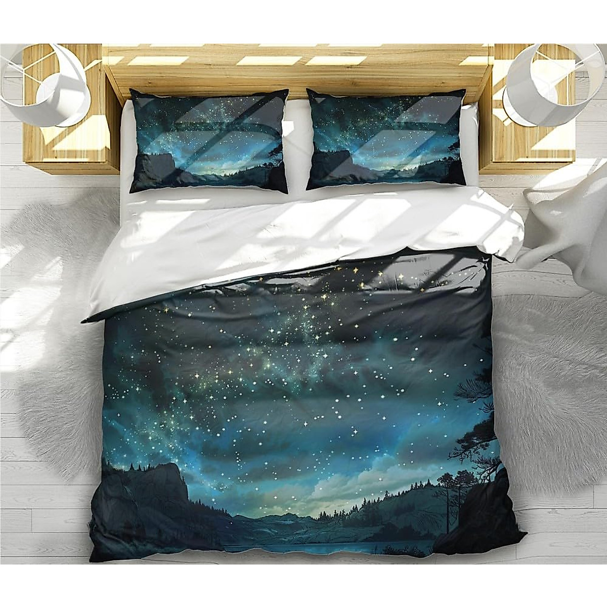 Aimery Starry Night Duvet Cover Set - Enchanting Starry Sky Design, Luxurious Microfiber Comforter for All Seasons with Captivating Celestial Patterns (King (104"x90"),04)