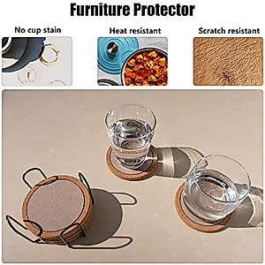 Drink Coasters with Holder, Absorbent Coaster, (6 Pack), Cork Felt Coasters, Coasters for Table Protection, Round Thick Coasters for Drinks, Glasses, Cups, Bar, Housewarming Gift, Beige.