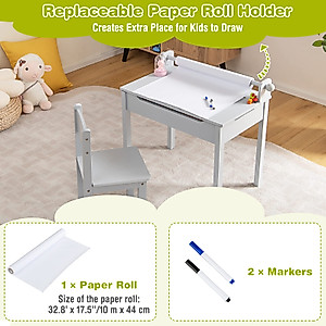 HONEY JOY Kids Table and Chair Set, Wooden Lift-Top Desk & Chair with Storage, Safe Hinged Lid, Activity Table Set for Craft Art, 2-Piece Children Furniture Set for Daycare, Kindergarten (Natural)