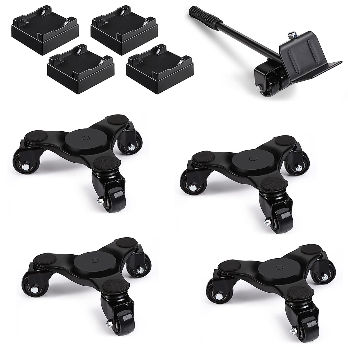 Furniture Mover 4-Pack Steel Tri-Dolly Set, 6-Inch, 132 lbs Load Capacity Each Pack, 3 Wheels Mover Dollys for Moving Heavy Furniture, Grand Piano Table