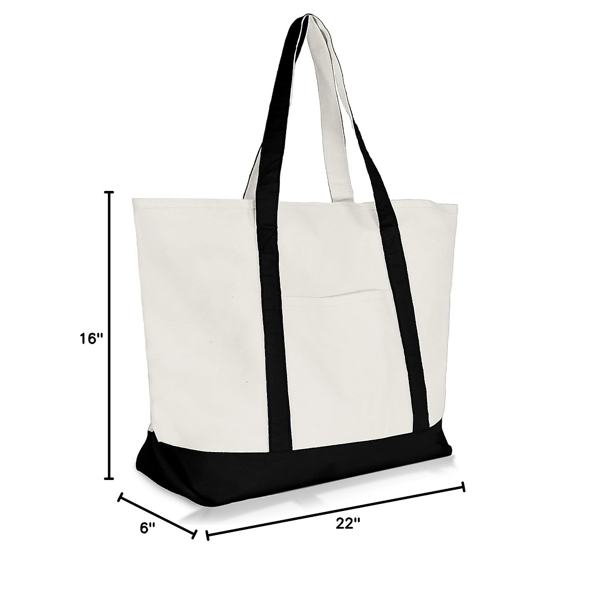 DALIX 22" Large Cotton Canvas Zippered Shopping Tote Grocery Bag in Navy Blue