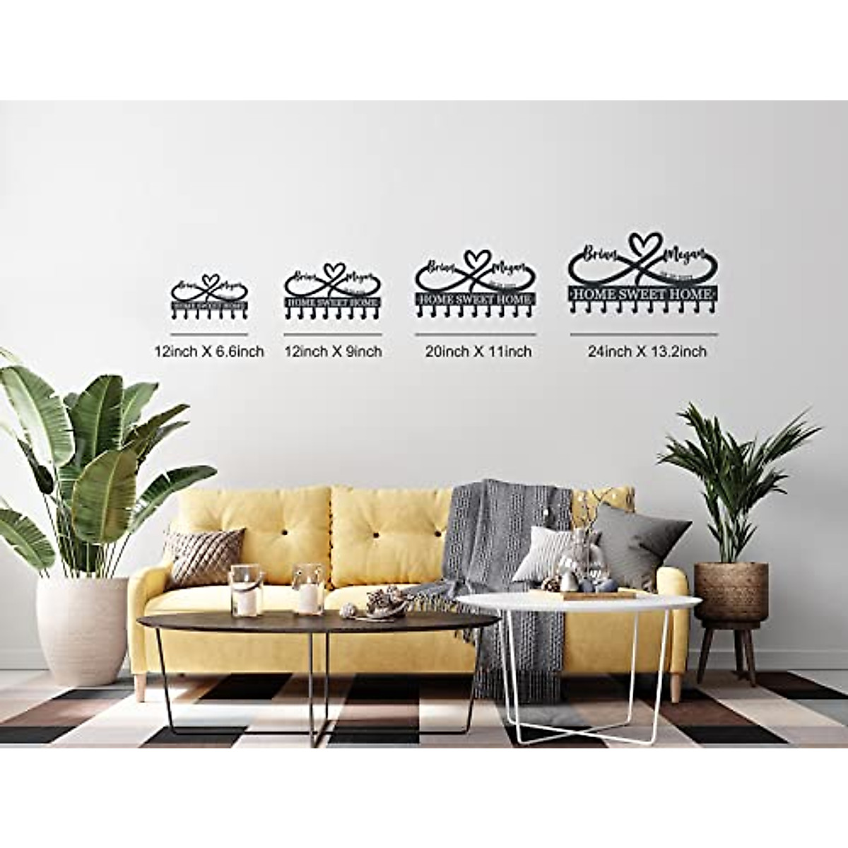 EXUNART Personalized Key Holder for Wall, Infinity Key Hooks, Coat Rack, Key Rack for Wall, Custom Name Rack, Decoration Hook, Decorative Metal Sign Key Hanger Home Decor for Wall .Wedding Gift