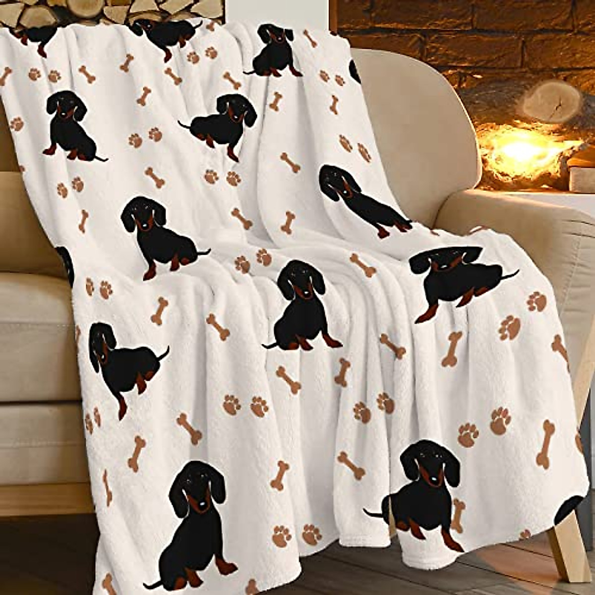 Dachshund Blanket Cute Soft Cozy Dachshund Fleece Blanket Warm Fuzzy Weiner Dog Paw Throw Blanket Dachshund Gifts Stuff for Women Kids Bed 40"X50"