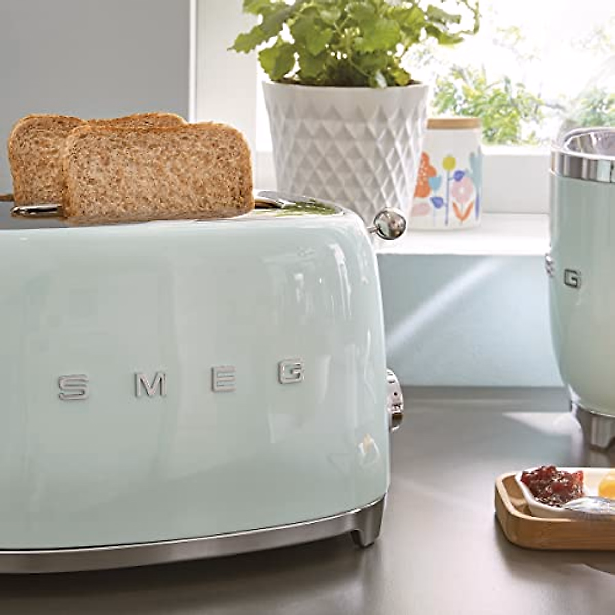 Smeg TSF01PGUS 50's Retro Style Aesthetic 2 Slice Toaster, Pastel Green