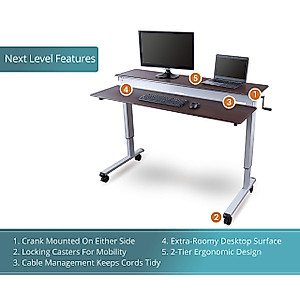 S STAND UP DESK STORE Crank Adjustable 2-Tier Standing Desk with Heavy Duty Steel Frame-Silver Frame/Dark Walnut Top, 60 inch Wide