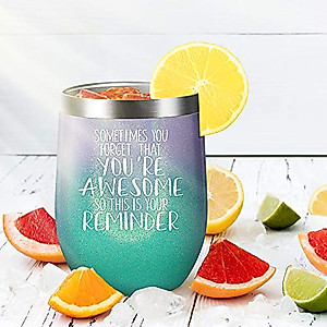 Nurforta Sometimes You Forget That You are Awesome - Thank You Gifts, Funny Birthday Cup Inspirational Gifts for Women, Men, Coworker, Friends - Vacuum Insulated Tumbler with Keychain Glitter 12oz