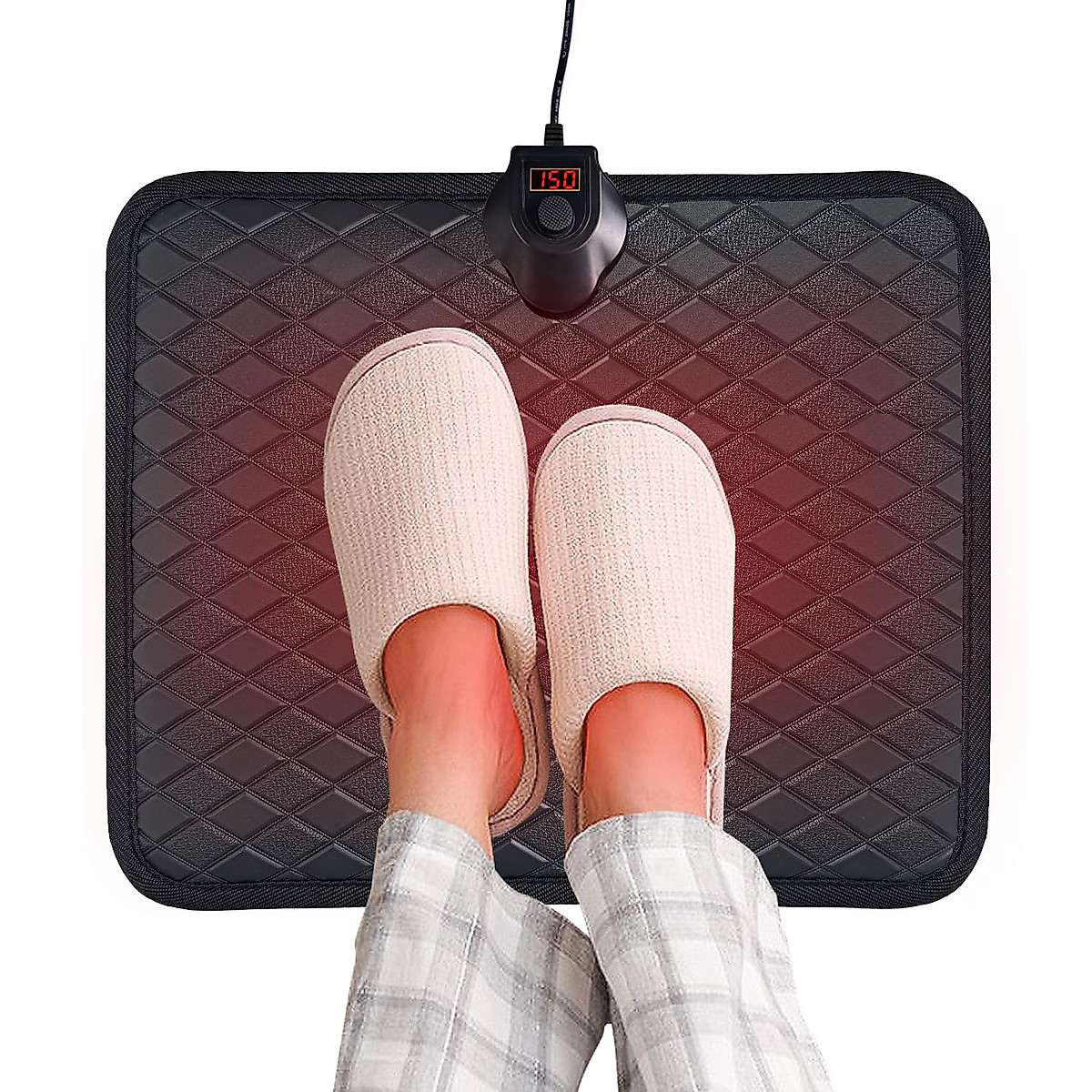 MAXCOM Heated Floor Mat - Under Desk for Foot Warmer - Winter 55W & 110V Electric Heating Pad with 8 Temperature & Auto Shut-Off After 3 Hours - Energy-Saving - Heated Feet Rest for Home Office Desk
