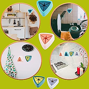 PJMNYFR 4 Pack Kitchen Towel Hooks+1Pack Sponge Cleaning Brush, Self Adhesive Wall Mount Push in Hook, Rag Dish Cloths Holders for Home Cabinet Bathroom, Blue,Green,White, 1.97IN×1.97IN×0.87IN