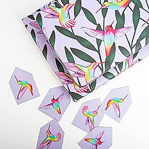 Central 23-6 Wrapping Paper Sheets - Purple Hummingbirds - Rainbow - Green - Trendy Wrapping Paper for Girls Women - Recyclable