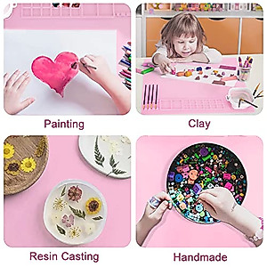 OQEEN Silicone Craft Mat, Thick Nonslip Silicone Art Mat for Kids, Oversize 20"x16" NonStick Silicone Painting Mat with Cleaning Cup, Artist Mats for Painting, Epoxy Resin, and Handmade