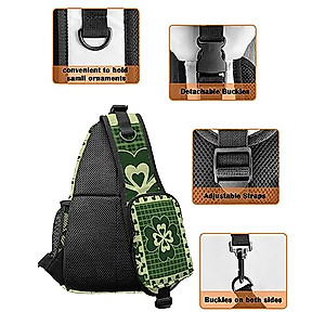 Sling Backpack, St. Patrick's Day Lucky Shamrock Green Check Waterproof Lightweight Small Sling Bag, Travel Chest Bag Crossbody Shoulder Bag Hiking Daypack for Women Men