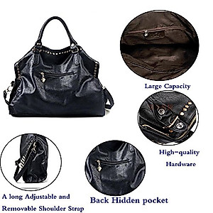 Women Top Handle Shoulder Bag Personality Rivet Satchel Tote Middle Size Handbag Purse Bag (Rivet)