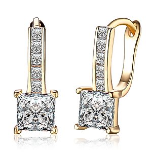 Elegant 18K Gold Plated Cubic Zirconia Hoop Earrings Earring For Womens Dainty Princess Cut Daimond Crystal Huggie Hoops Hypoallergenic Fashion Jewelry Nice Gift (Zircon)