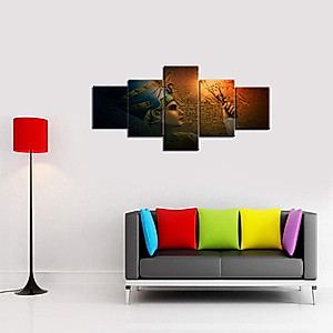 TUMOVO Wall Art for Living Room Egyptian Panels Paintings Cleopatra Pictuers 5 Piece Canvas Modern Artwork Home Decor for Bedroom Office Framed Gallery-Wrapped Stretched Ready to Hang(50''Wx24''H)