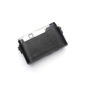 Contax TVS II Case, BolinUS Handmade Genuine Real Leather Half Camera Case Bag Cover for Contax TVS II Camera with Hand Strap (Black)