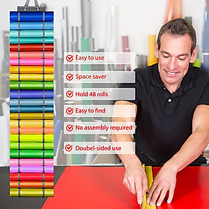 TUPARKA Vinyl Roll Holder Craft Vinyl Storage Rack with 2 Hook Craft Storage Organizer 48 Compartments Vinyl Organizers Holder for Door Closet Wall