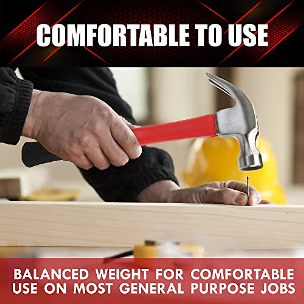 YIYITOOLS Claw Hammer With fiberglass Handle – 16-oz, Red and Black (YY-1-003)