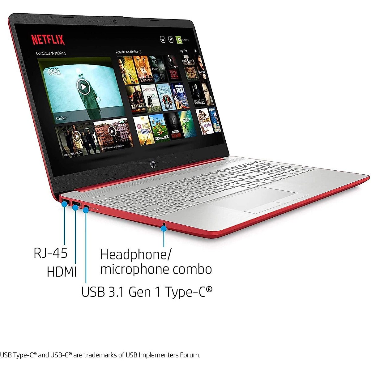HP Laptop, 15.6" HD Display, Intel Pentium Gold 6405U 2.4 GHz Processor, 16GB Memory, 2TB SSD, SD Card Reader, Webcam, HDMI, USB-C, RJ-45, Wi-Fi, Windows OS, Red, JVQ MP