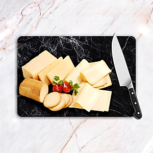 DESTALYA Cutting Board Tempered Glass 11.8’’ x 15.7’’ | Heat Tolerant Shatter Resistant Chopping Board | Black Marble Pattern Decorative Tray for Kitchen (Black L)