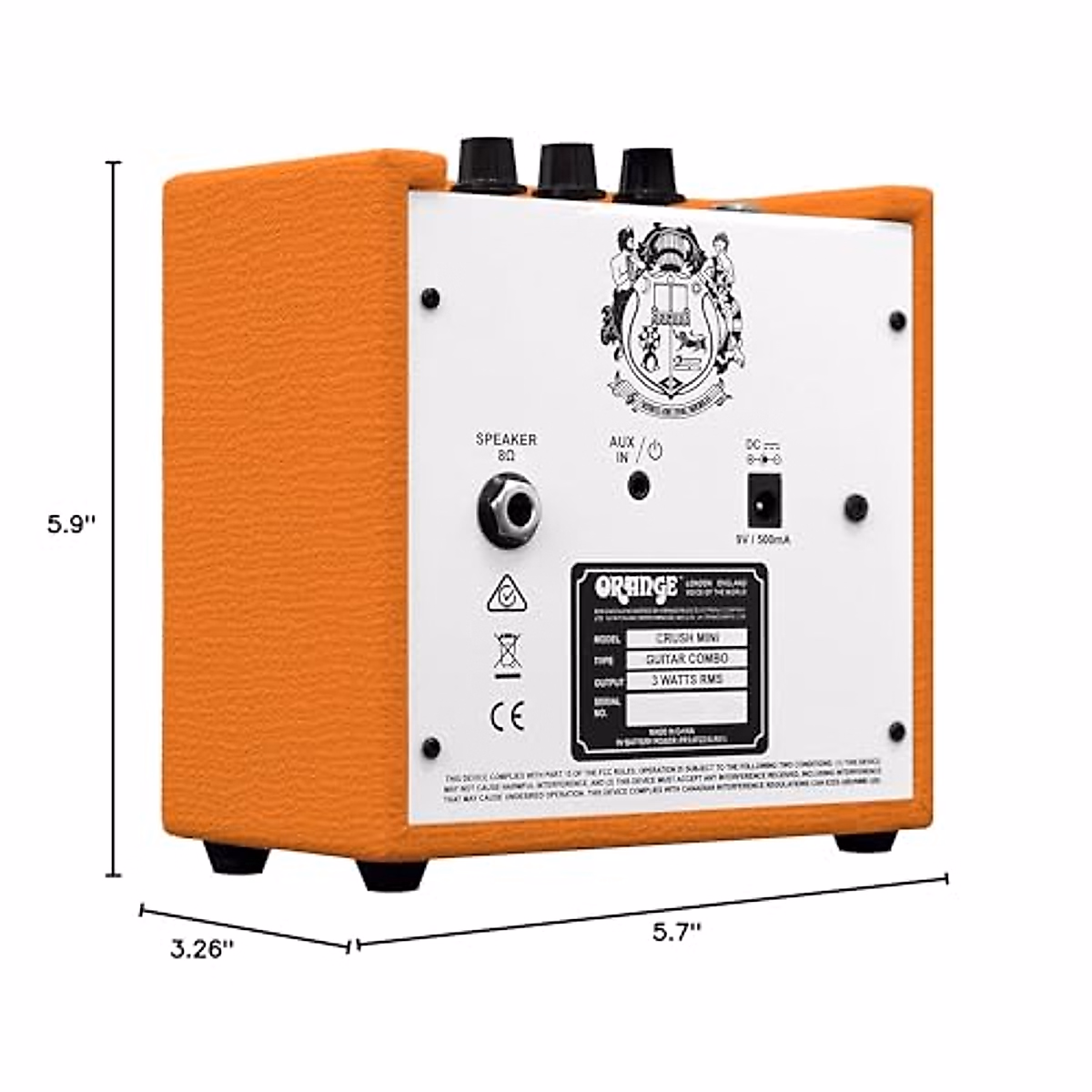 Orange Crush Amp Mini 3W Analogue Combo Battery Powered Amp Bundle with AC Power Adapter, 9V Battery & Polishing Cloth - Electric Bass Guitar Amp, Portable Practice Amp, Mini Speaker Amplifier