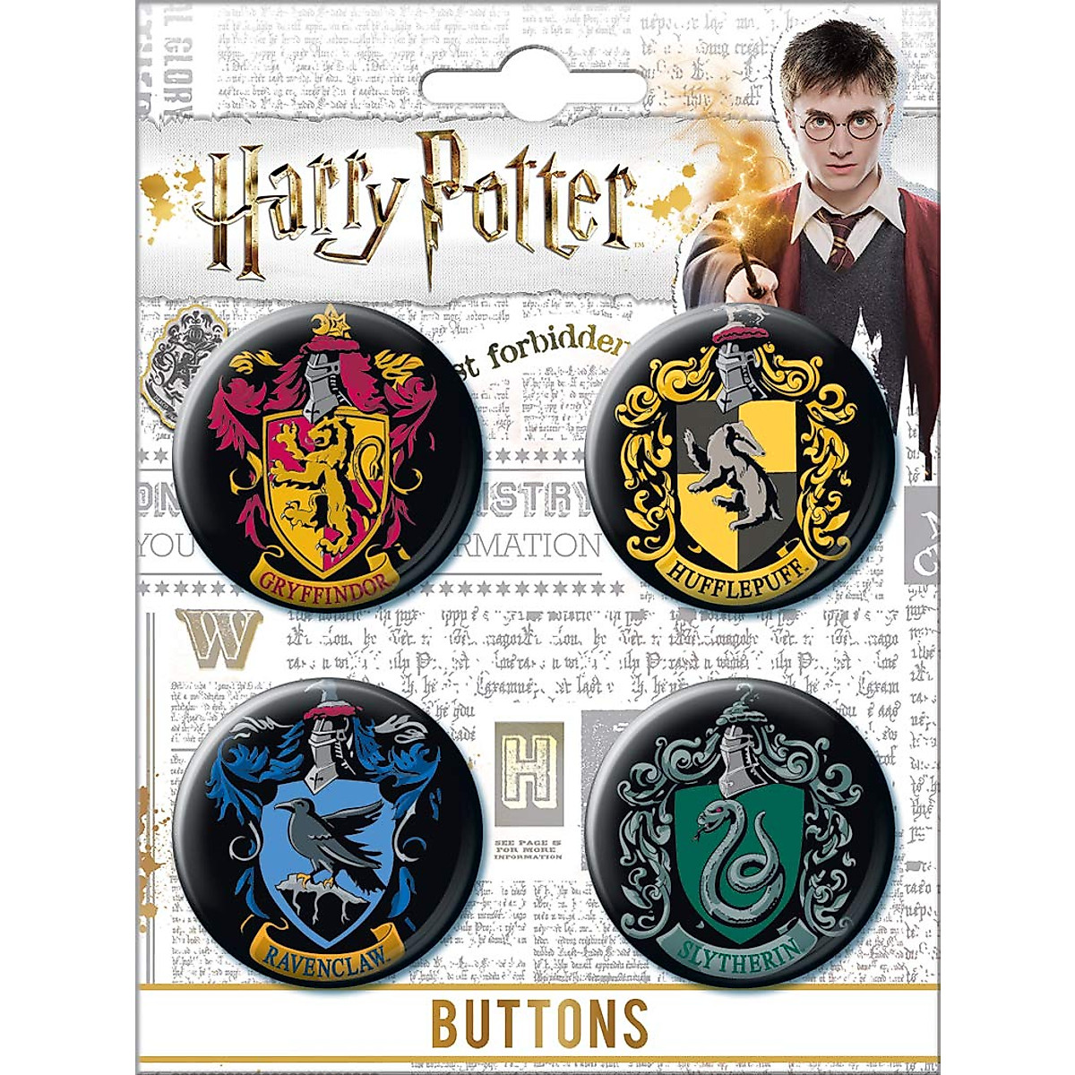Ata-Boy Harry Potter Houses of Hogwarts Crests Set of 4 1.25" Collectible Buttons
