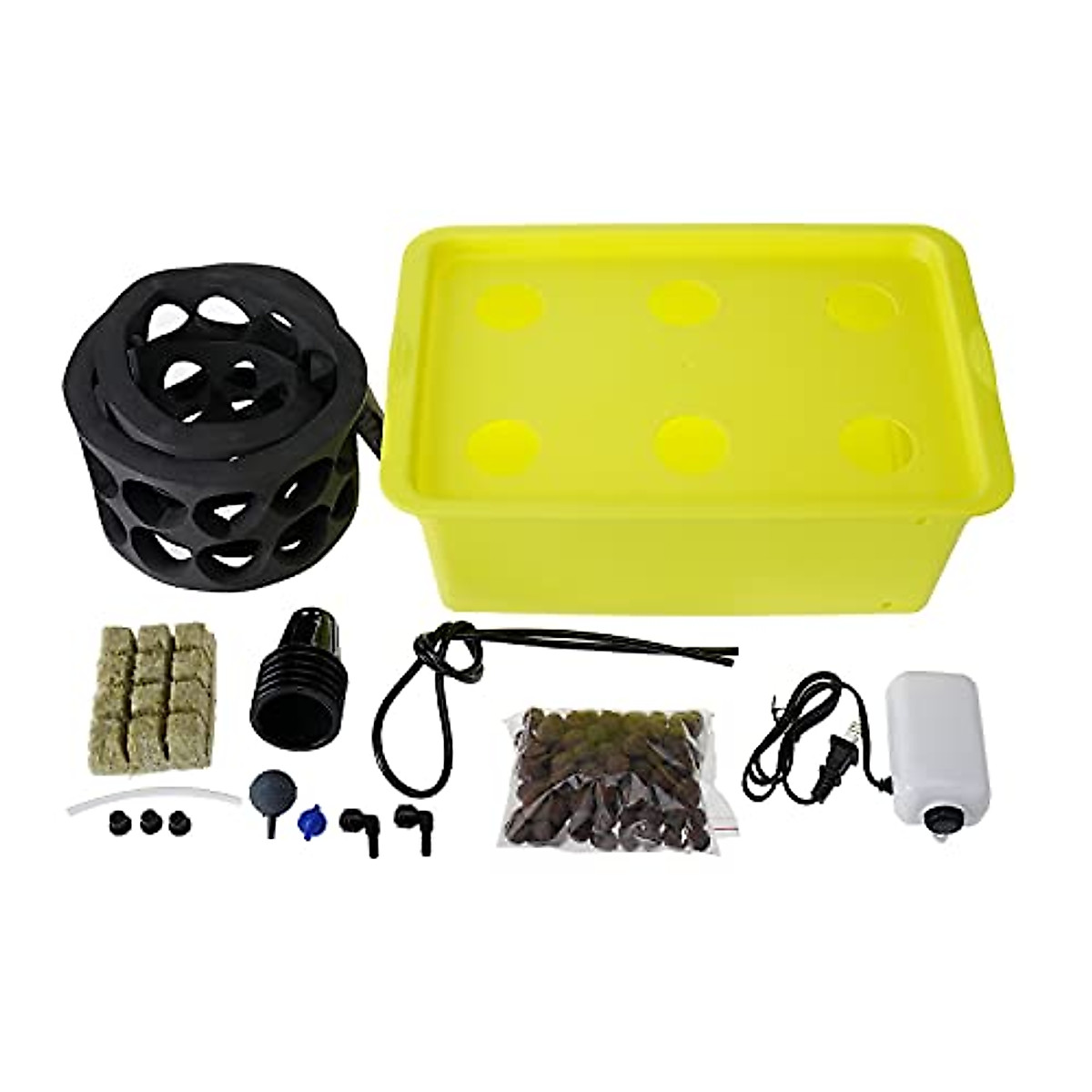 Homend DWC Deep Water Culture Hydroponic System Growing Kit, Medium Size w/Airstone, 6 Plant Sites (Holes) Bucket, Air Pump, Rockwool - Best Indoor Herb Garden for Lettuce, Mint, Parsley (6 Sites)