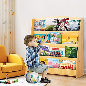 mopam Toddler Bookshelf 4-Tier Kids Wooden Bookshelf Baby Storage Book Rack Bookshelf for Kids Bookcase for Toddlers Children Bookcase Kids Bookcase for Toddler Room, Nursery, Classroom