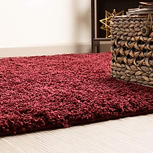 Super Area Rugs Fluffy & Soft Fiber Shag Rug Perfect for Living Rooms, Dining Rooms and Home Decor, Cranberry Red, 4' X 6' Rectangle