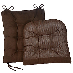 Klear Vu Omega Non-Slip Rocking Chair Cushion Set with Thick Padding and Tufted Design, Includes Seat Pad & Back Pillow with Ties for Living Room Rocker, 17x17 Inches, 2 Piece Set, Chocolate