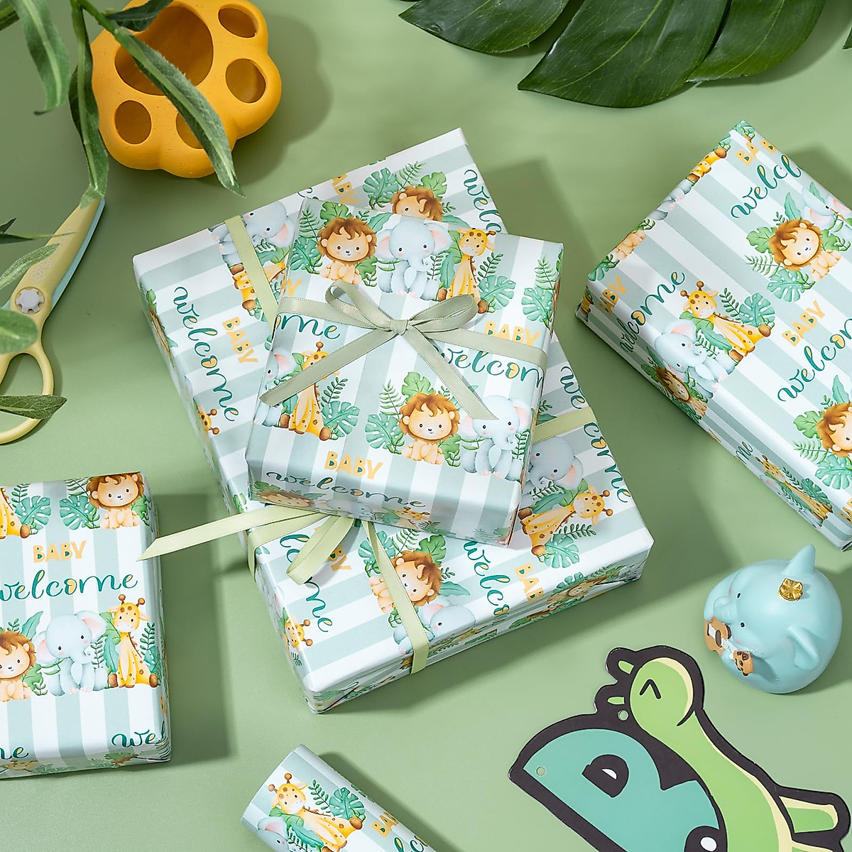 RUSPEPA Wrapping Paper Roll - Mini Roll - Animals Design Great for Birthday, Party and Baby Shower - 17 Inches X 32.8 Feet