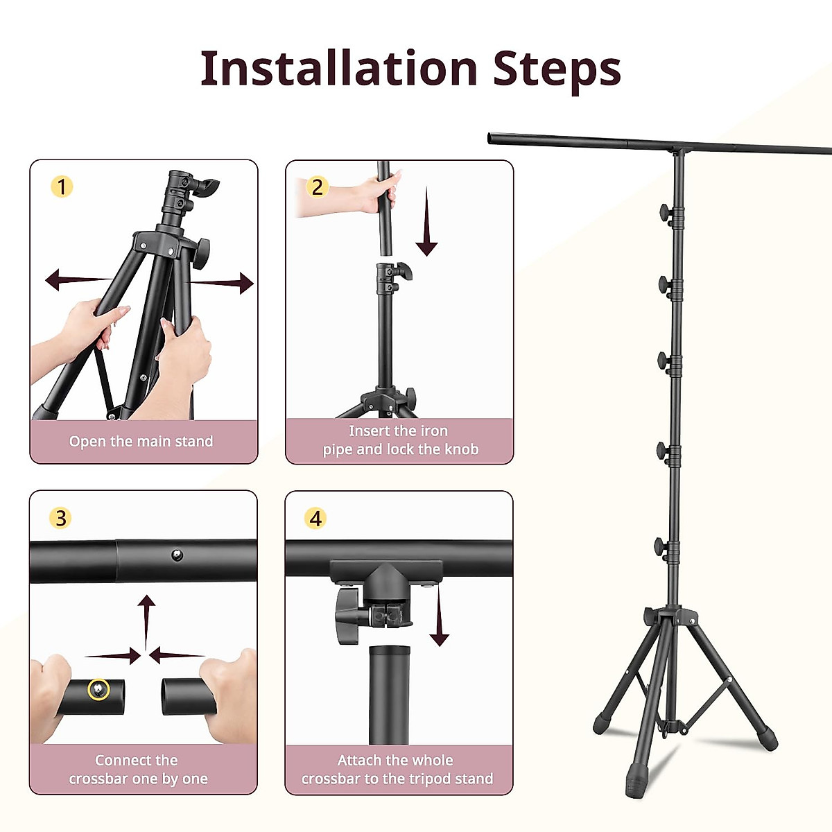 Aureday 8x5ft T-Shape Portable Backdrop Stand, Adjustable Photo Background Stand Support System, Sturdy Backdrop Stand for Parties, Weddings, Photography and Video Studio