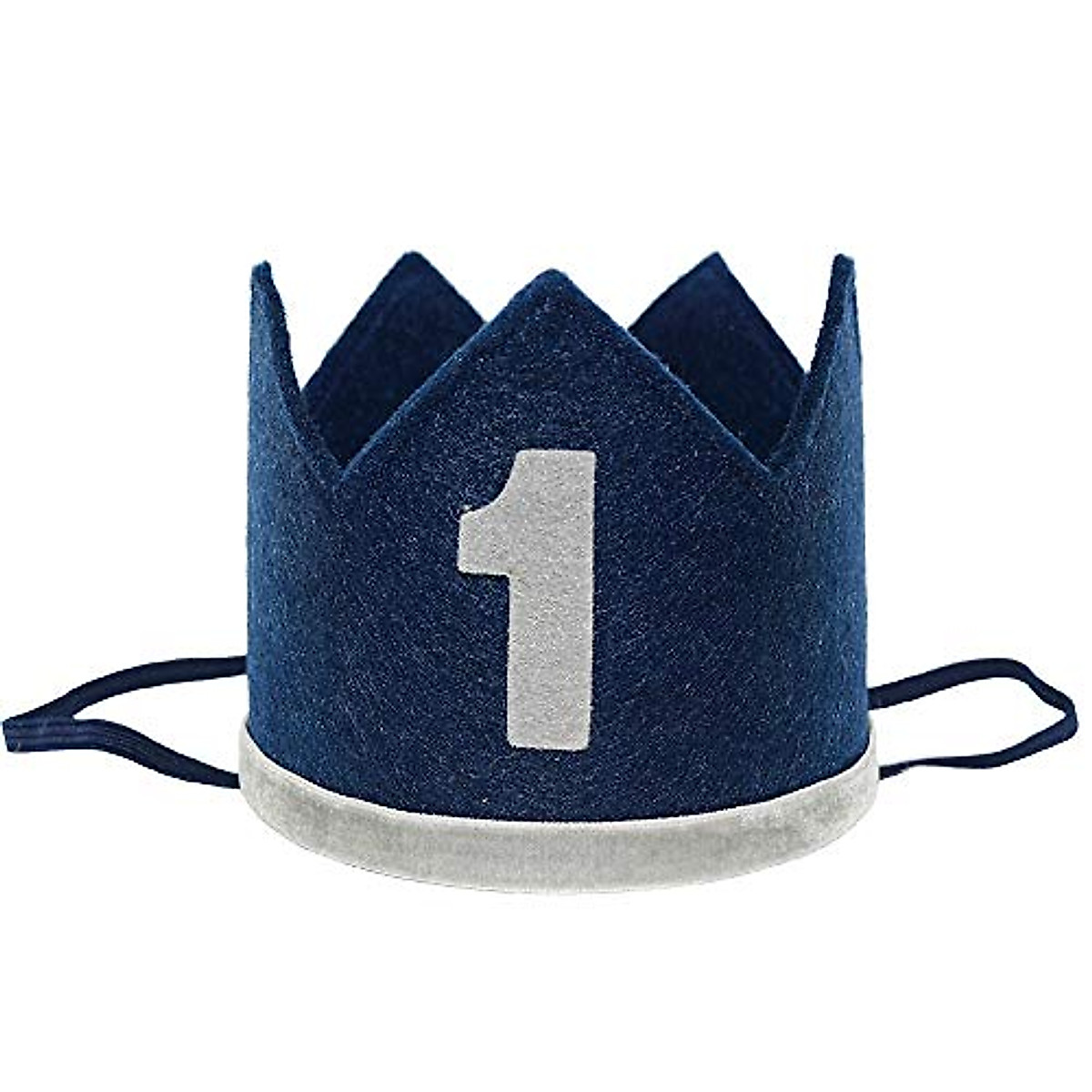 Maticr Classic Felt 1st Birthday Crown Hat Baby Boy Number 1 Headbands Prince Princess Cake Smash Photo Prop (Navy Blue, Medium)