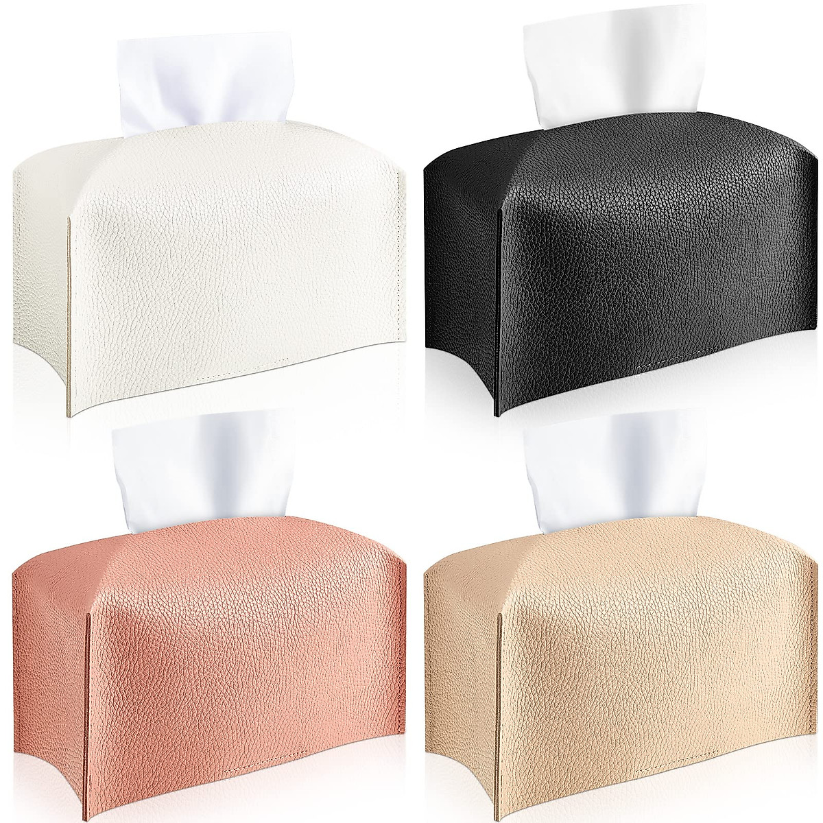 Gerrii 4 Pcs Tissue Box Cover Holder Rectangular PU Leather Tissue Cover Modern Decorative Tissue Box Case Organizer Holder for Tabletop Bathroom Car Vanity Countertop Office Desk 9.5 x 5 x 5 Inch
