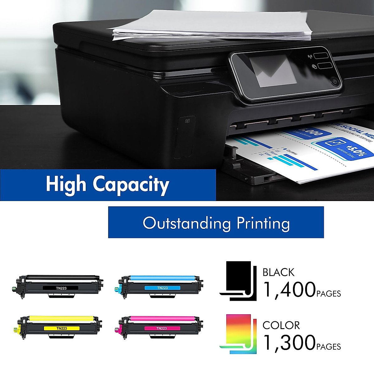 TN-223BK/C/M/Y Toner Cartridges 4 Pack: Compatible for Brother TN223 TN-223 TN 223 TN227 Replacement for HL-L3270CDW HL-L3290CDW HL-L3210CW HL-L3230CDW MFC-L3710CW MFC-L3750CDW MFC-L3770CDW Printer