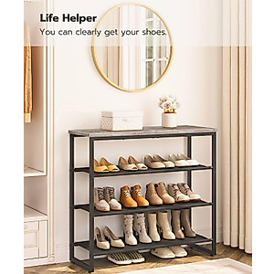 HOOBRO Shoe Rack, 4 Tier Shoe Storage Organizer with 3 Oxford Fabric Shelves and Top Panel, Holds 12-16 Pairs of Shoes for Entryway and Closet, Industrial, Greige BG47XJ01G1
