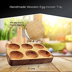 5MoonSun5's Handmade 6 Egg Tray - Wooden Egg Holder Usable in Kitchen Refrigerator, Counter top – Store and Display Chicken Eggs, Easy to Clean A great gift for your love ones..