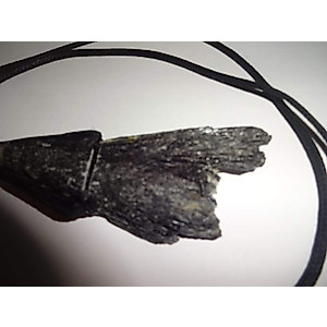 ( Sublime Gifts ) Raw Black Kyanite fan blade Rough Natural Crystal Healing Gemstone Wrapped Pendant with Soft Cord 22" Necklace